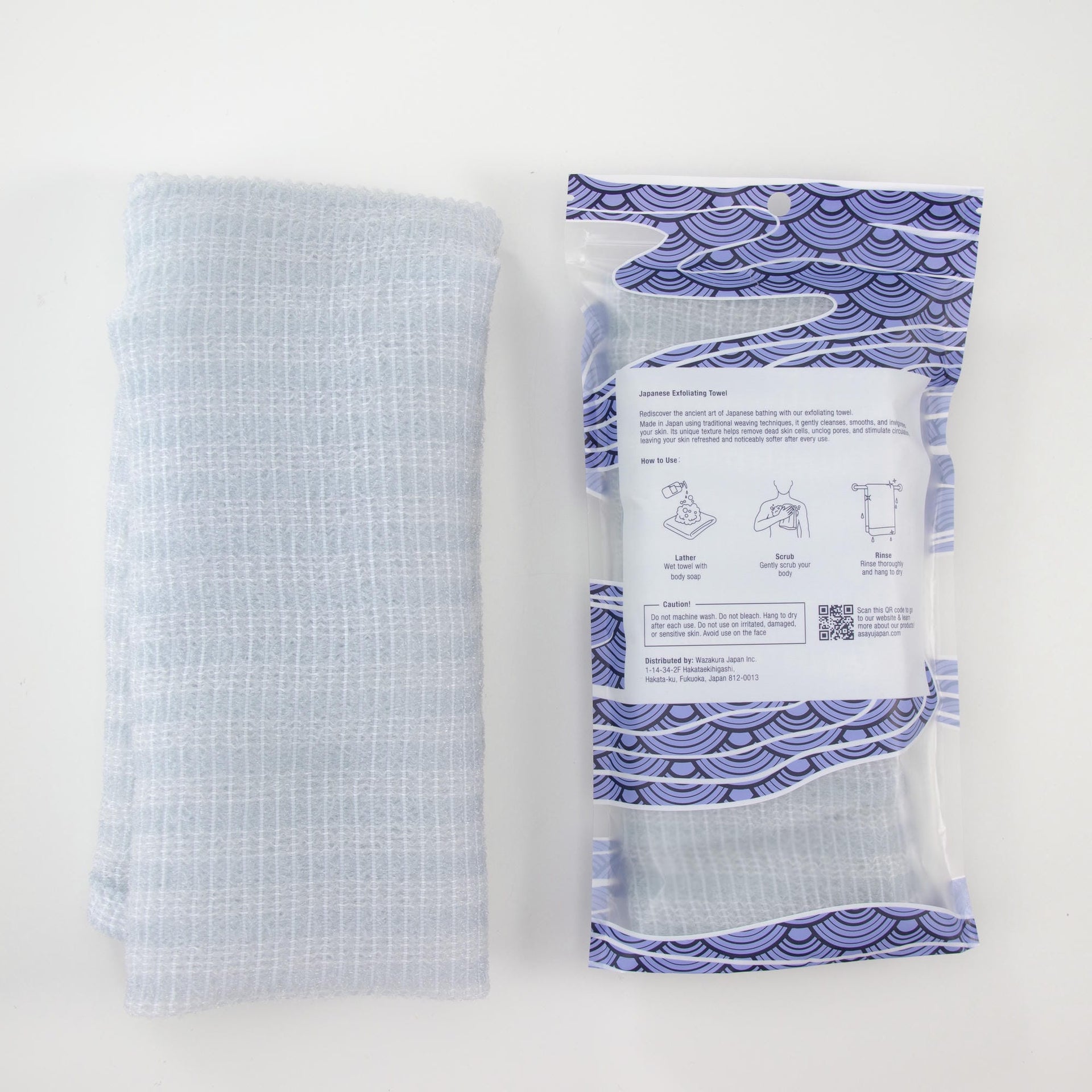 Japanese Exfoliating Soft Body Towel – Blue & White | Asayu Japan